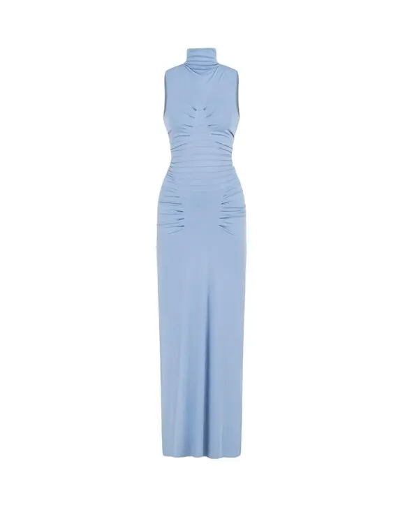 NOCTURNE Ruched High-neck Maxi Dress - Blue