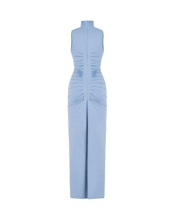 NOCTURNE Ruched High-neck Maxi Dress - Blue