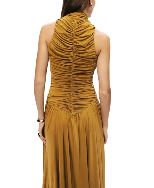 NOCTURNE Ruched High-neck Maxi Dress - Camel