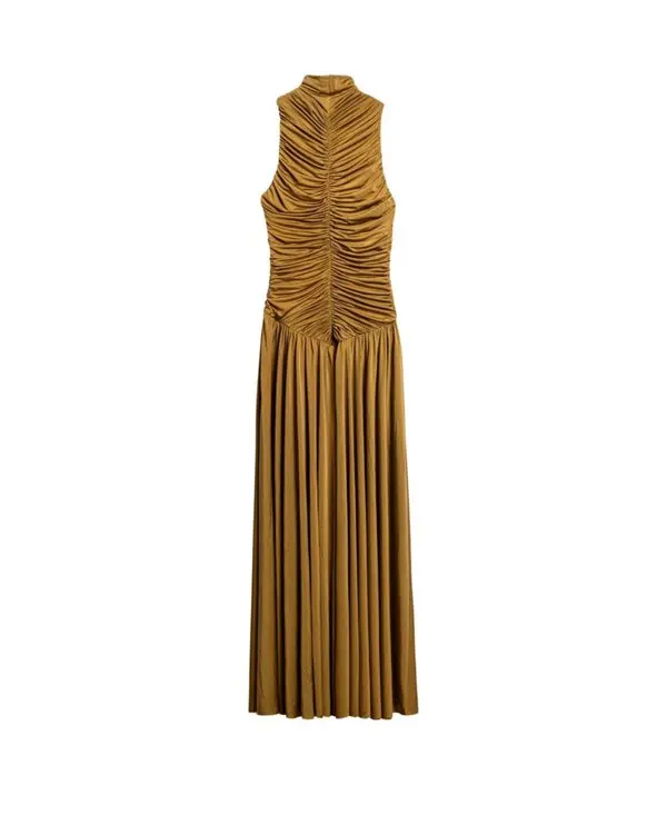NOCTURNE Ruched High-neck Maxi Dress - Camel