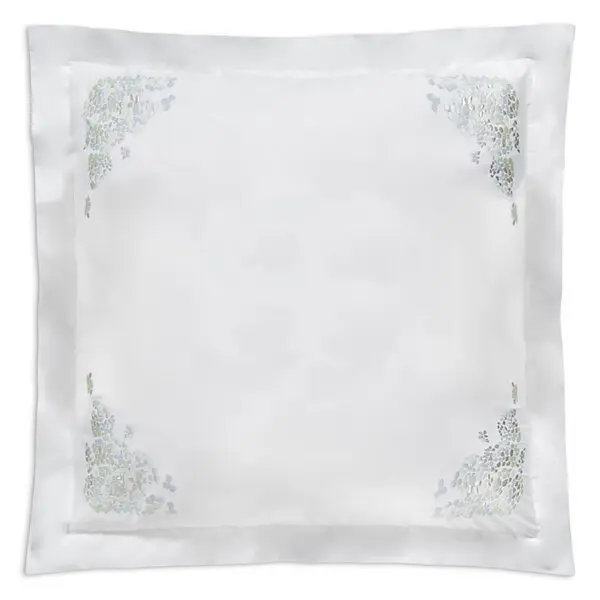 DEA LUXURY LINENS Ibla Embroidered Sateen Euro Sham - White/aqua