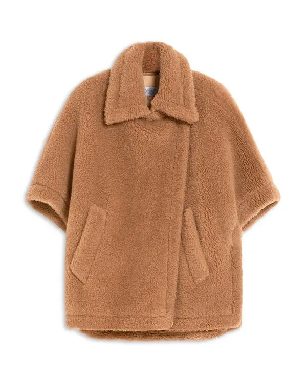 Max Mara Wool And Silk Teddy Poncho Jacket - Camel