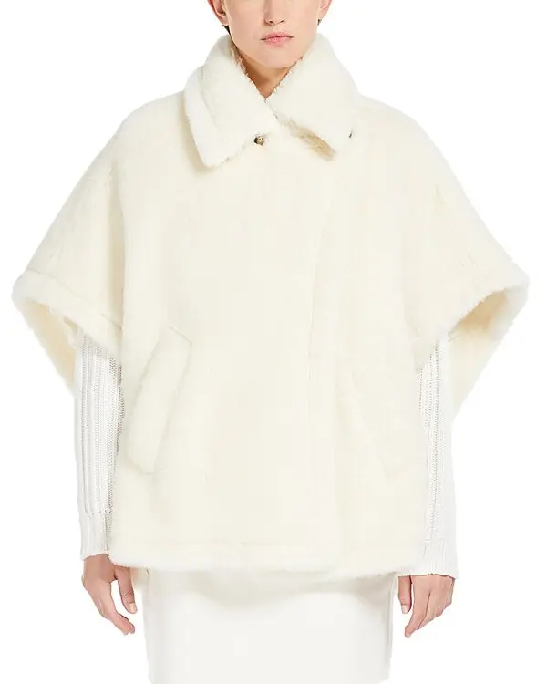 Max Mara Tebe1 Faux Fur Poncho Jacket - Optical White