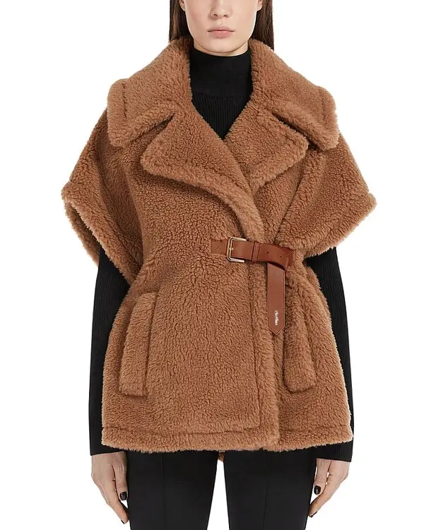 Max Mara Wool & Silk Teddy Poncho - Camel