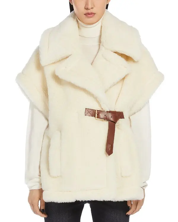 Max Mara Alpaca, Wool & Silk Teddy Poncho - Optical White