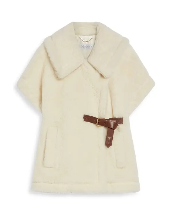 Max Mara Alpaca, Wool & Silk Teddy Poncho - Optical White