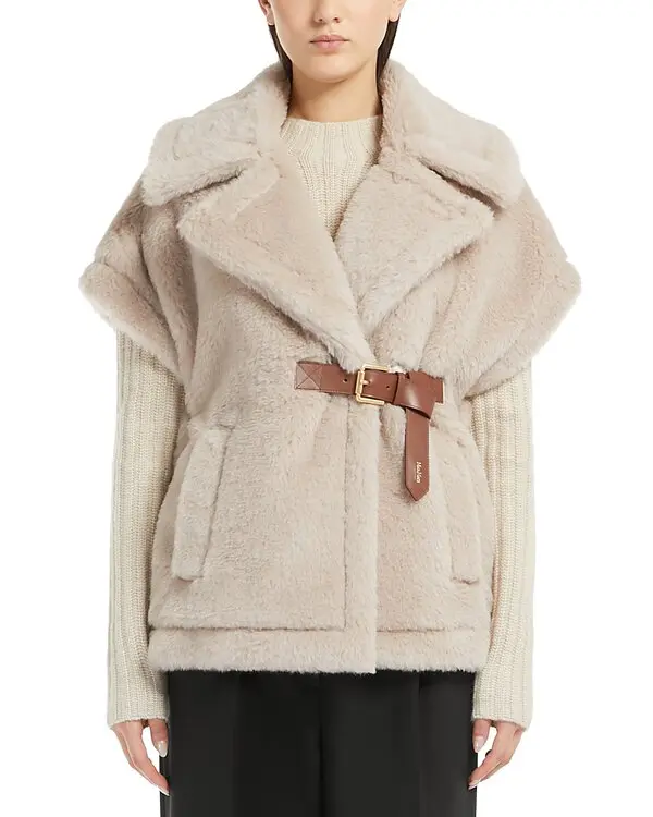 Max Mara Alpaca, Wool And Silk Teddy Poncho - Beige