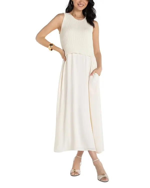 LIVERPOOL Sleeveless Crewneck Tie Back Sweater Dress - Cream