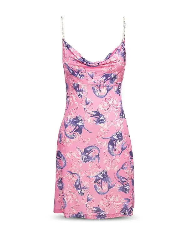 Versace Printed Cowl Neck Mini Dress - Lilac