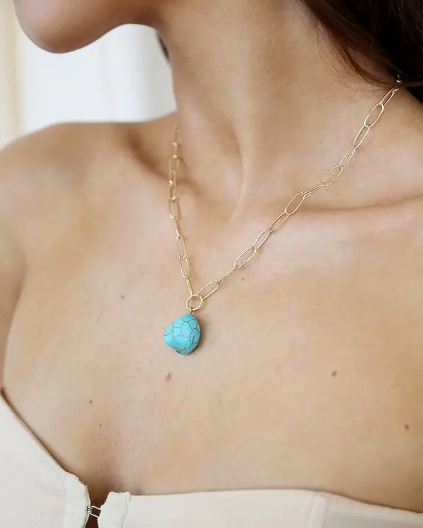 Ettika 18k Gold Plated Gemstone Chain Link Pendant Necklace