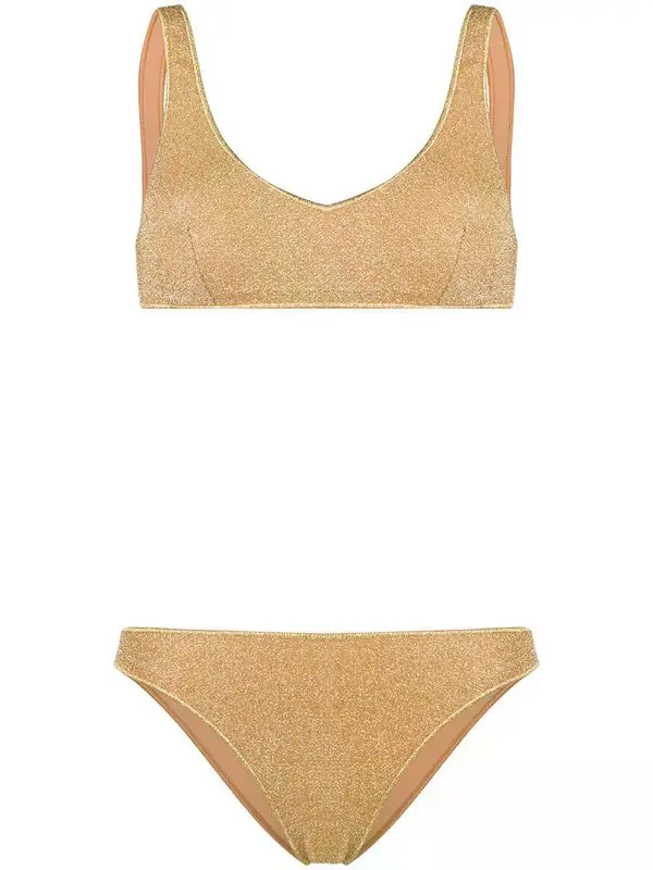 Oseree Metallic Lurex Bikini Set - Gold