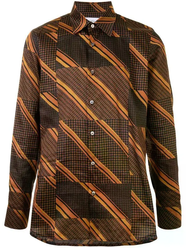 PORTS V Mixed-print Long-sleeved Shirt