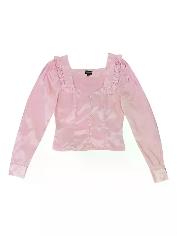 Callipygian Jacquard Ruffled Blouse - Pink