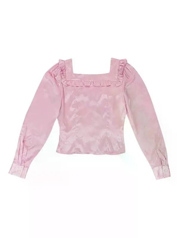 Callipygian Jacquard Ruffled Blouse - Pink