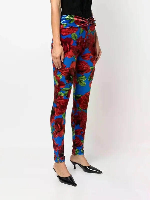 Magda Butrym Rose-print Velvet Leggings - Blue