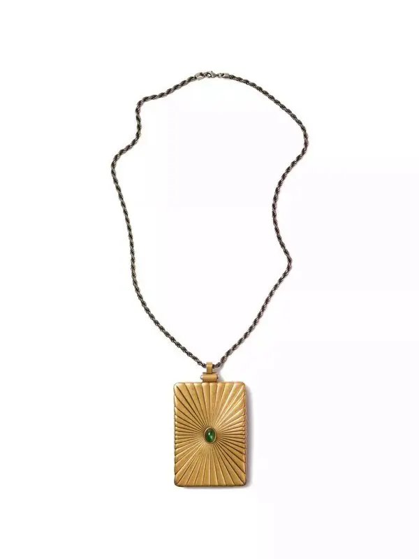 Versace Brass Sunray Locket Necklace With Glass Stone - Gold