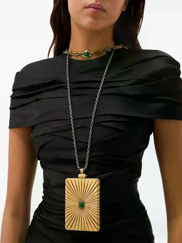 Versace Brass Sunray Locket Necklace With Glass Stone