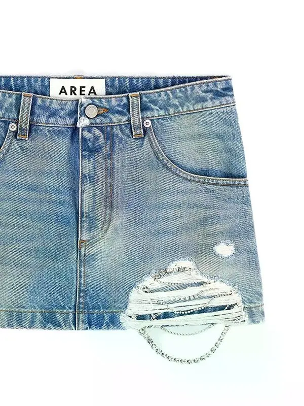 AREA Crystal-embellished Frayed Denim Mini Skirt