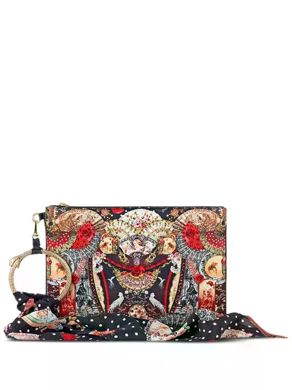 Camilla Printed Clutch With Scarf And Ring Detail