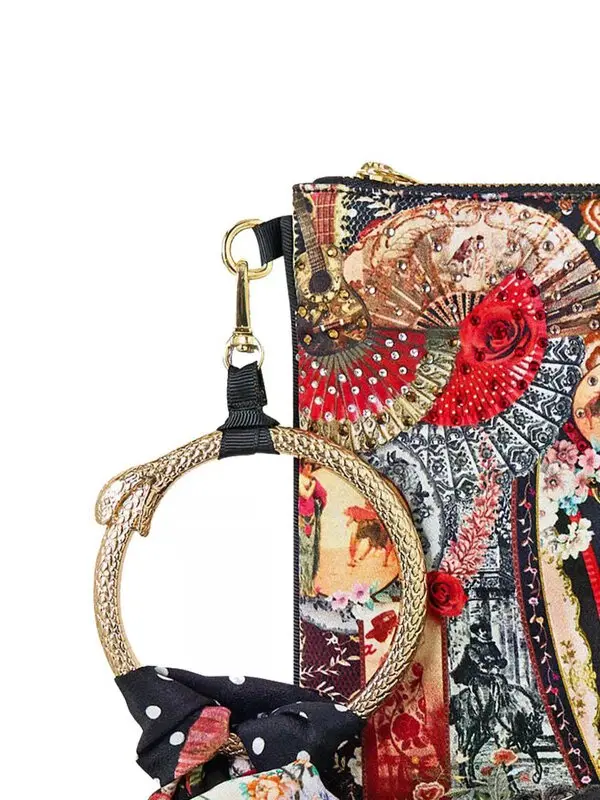Camilla Printed Clutch With Scarf And Ring Detail