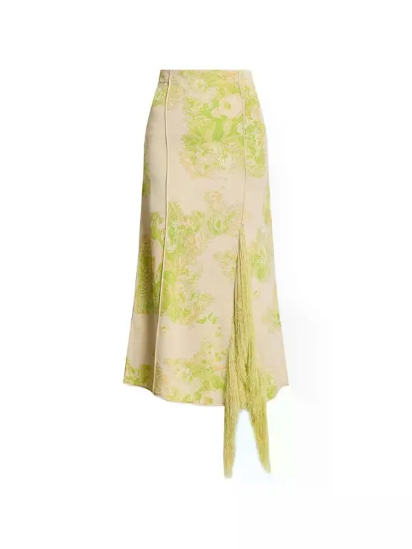 Erdem Floral Fringe Midi Skirt - Neutrals