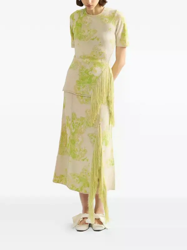 Erdem Floral Fringe Midi Skirt - Neutrals