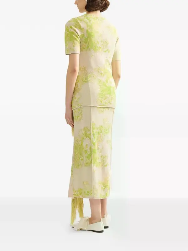 Erdem Floral Fringe Midi Skirt - Neutrals