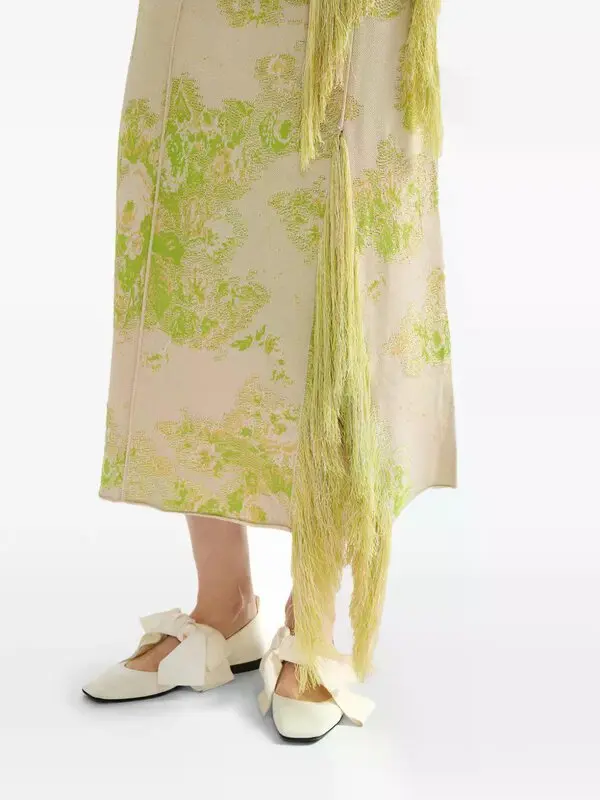 Erdem Floral Fringe Midi Skirt - Neutrals