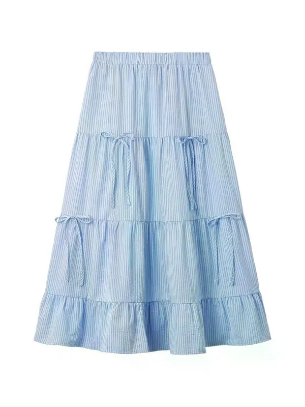 TOUT A COUP Striped Midi Skirt - Blue