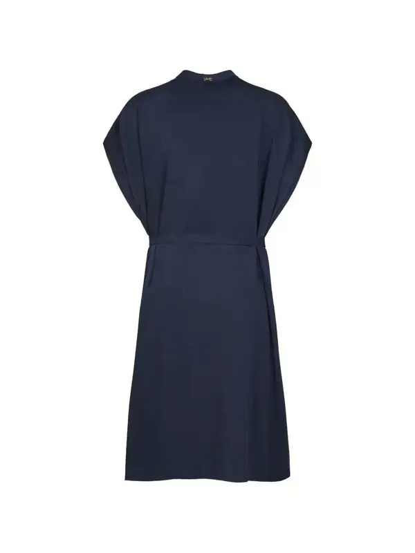 Herno Belted Midi Dress With High Neck And Short Sleeves - Blue