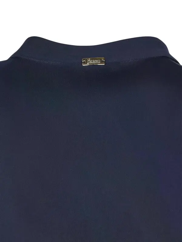 Herno Belted Midi Dress With High Neck And Short Sleeves - Blue