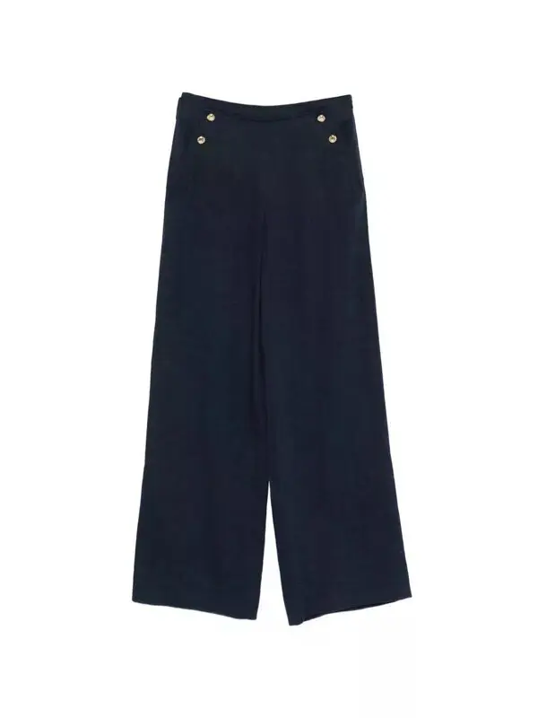 Maje High-waisted Sailor-front Wide-leg Linen Trousers - Blue