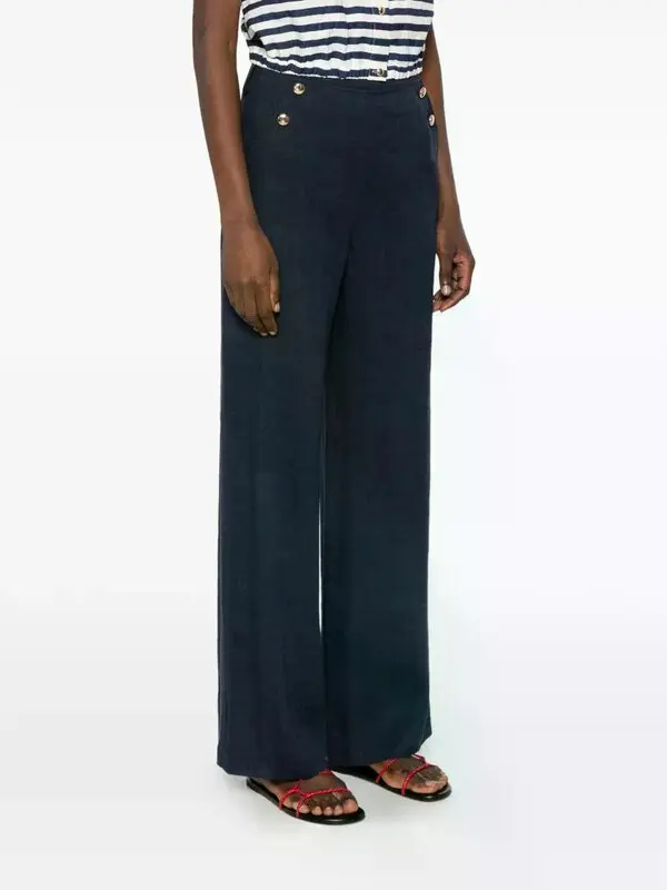 Maje High-waisted Sailor-front Wide-leg Linen Trousers - Blue
