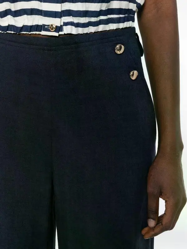 Maje High-waisted Sailor-front Wide-leg Linen Trousers - Blue