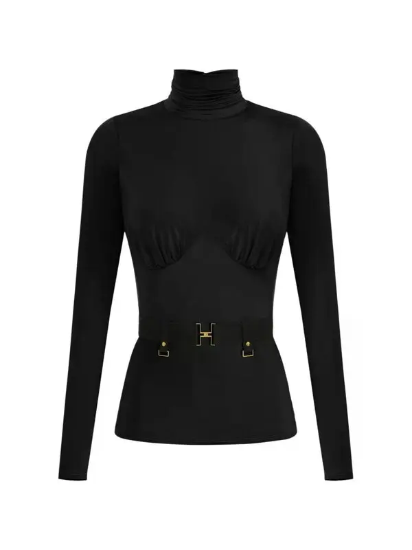 Elisabetta Franchi Long-sleeve Belted Top - Black