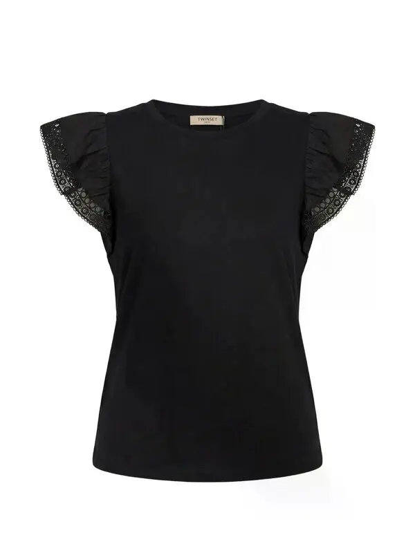 TWINSET Regular Fit Cotton T-shirt With Lace Trim