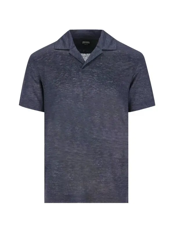 Zegna Notched Linen T-shirt - Blue