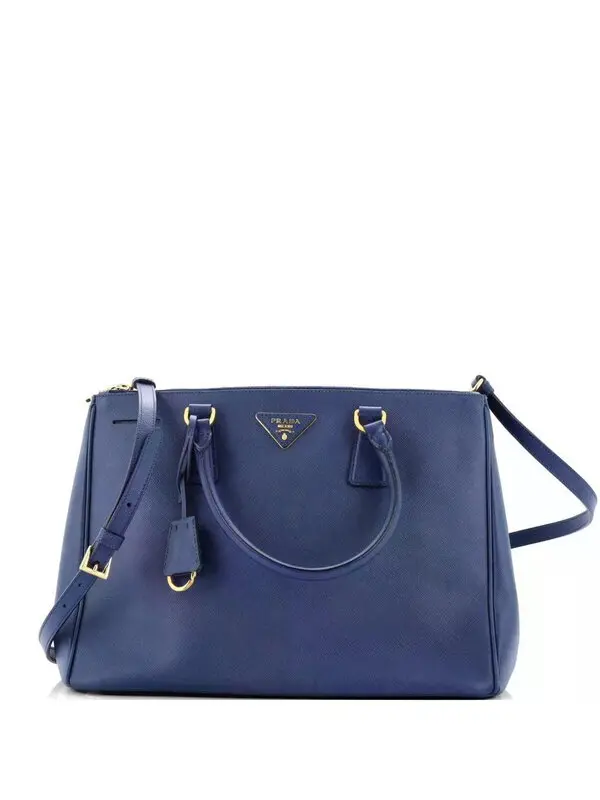 Prada Double Zip Lux Saffiano Leather Medium Tote Bag - Blue