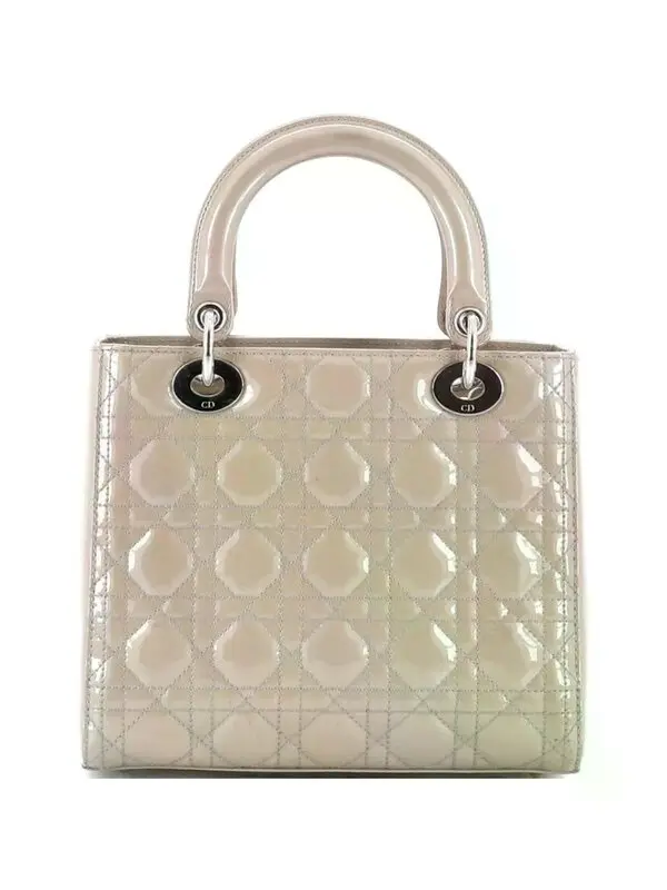 Dior Lady Cannage Quilt Patent Small Satchel - Neutrals