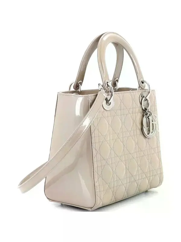 Dior Lady Cannage Quilt Patent Small Satchel - Neutrals