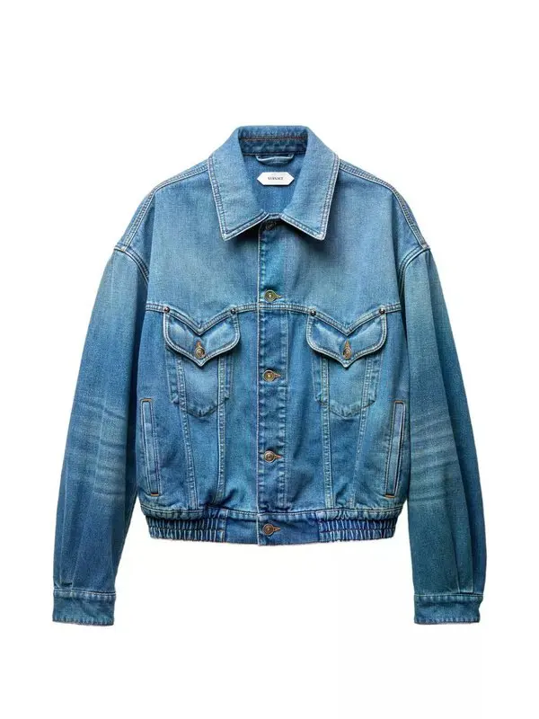 Versace Cotton Denim Blouson Jacket With Leather Inserts