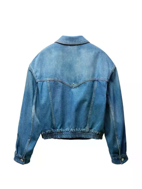 Versace Cotton Denim Blouson Jacket With Leather Inserts