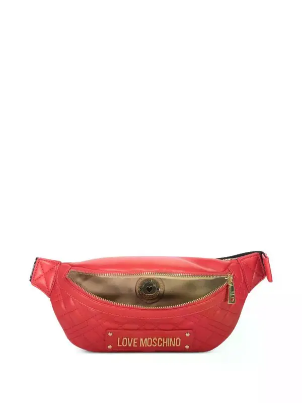 Moschino Logo Plaque Quilted Belt Bag - Red