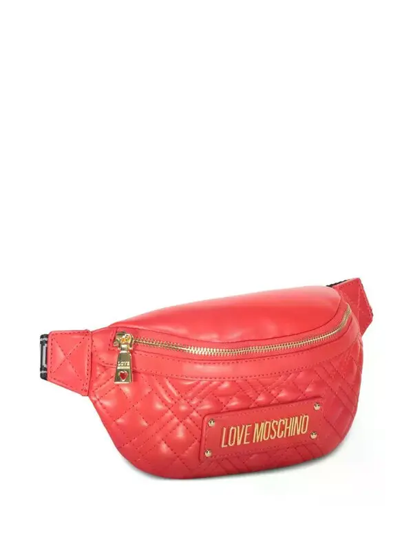 Moschino Logo Plaque Quilted Belt Bag - Red
