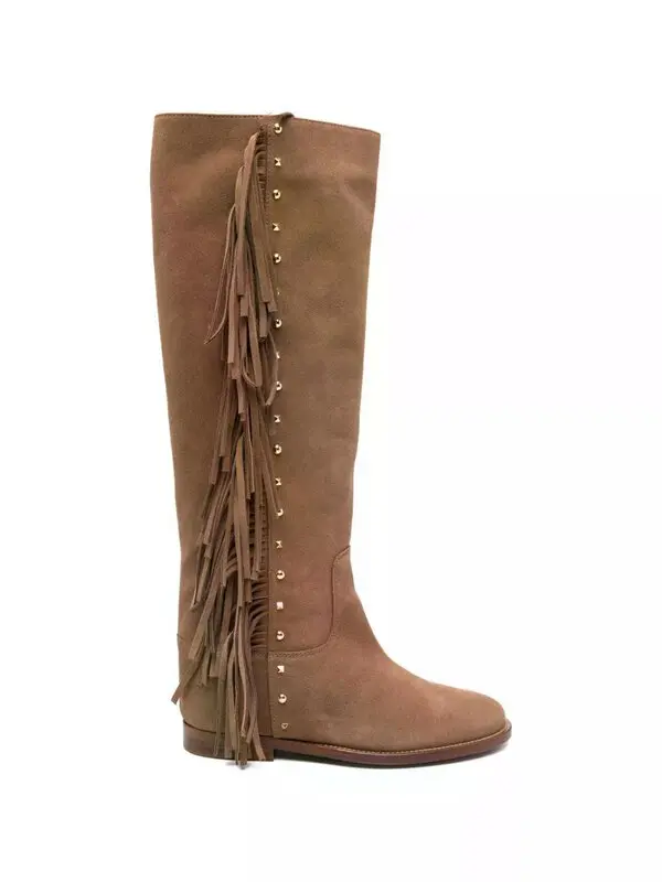 VIA ROMA 15 Fringe Studded Boots - Neutrals
