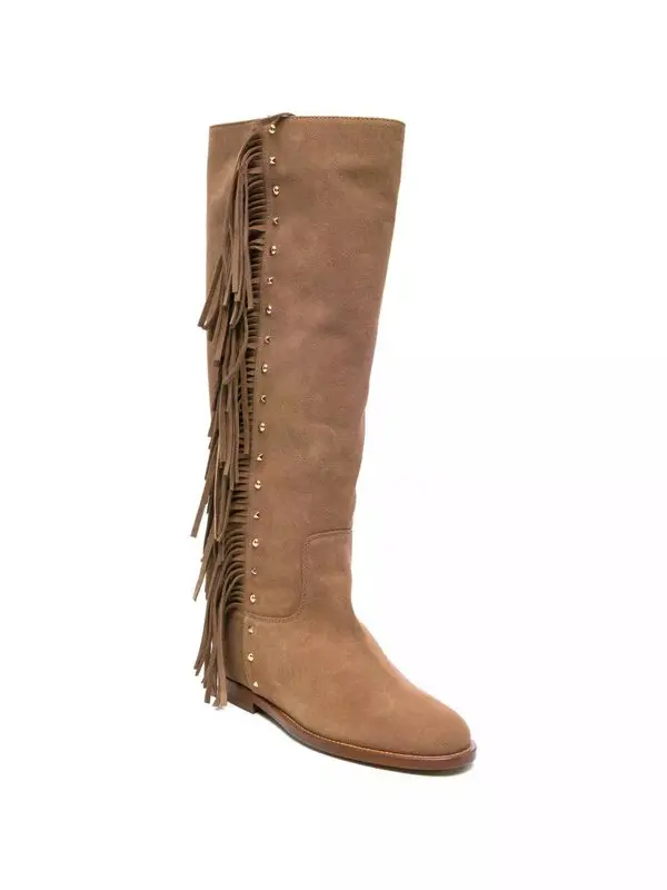 VIA ROMA 15 Fringe Studded Boots - Neutrals