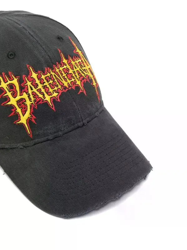 Balenciaga Embroidered Distressed Baseball Cap - Black