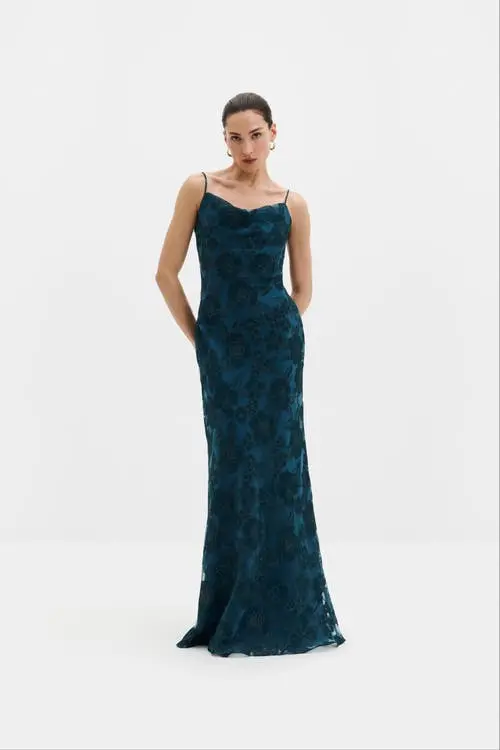 MALINA Sorelle Lace Slip Maxi Dress - Teal