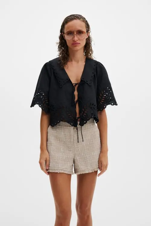 MALINA Estela Broderie Anglais Blouse - Black