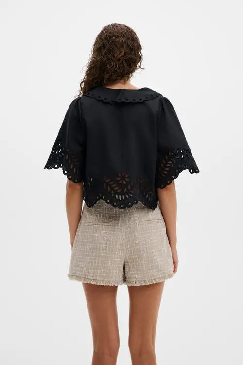 MALINA Estela Broderie Anglais Blouse - Black